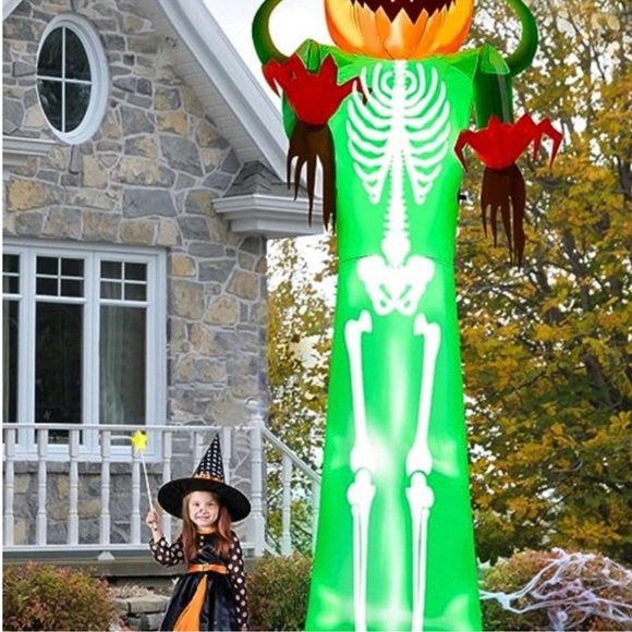 Holiday | Halloween Inflatable Giant Pumpkin Green Skeleton Led 12ft ...